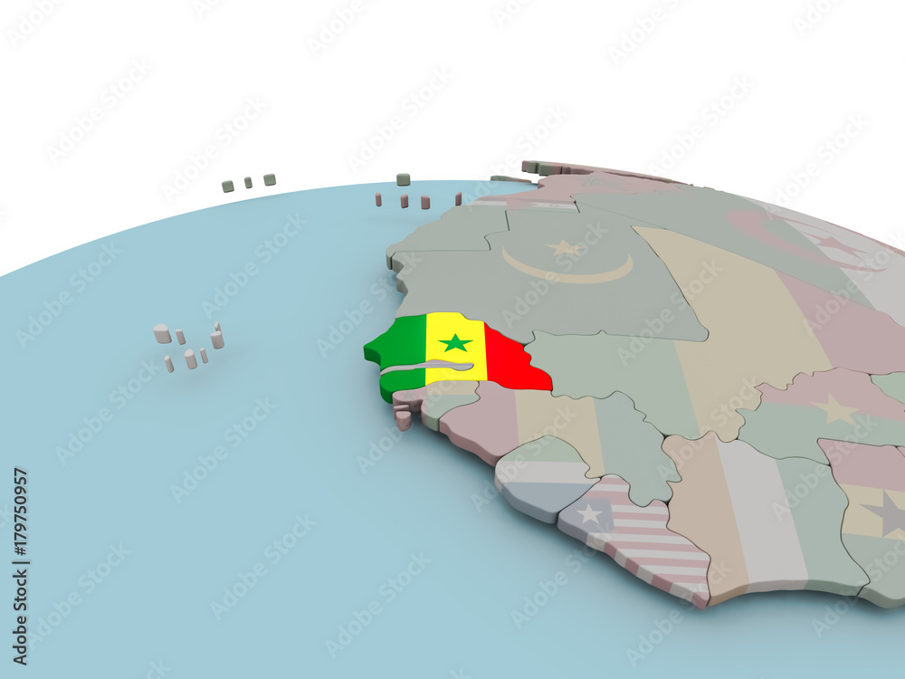 Political map of Senegal on globe with flag Stock Illustration | Adobe ...