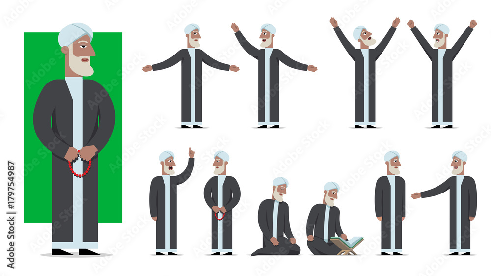 Vecteur Stock Set of traditionally clothed muslim character poses and ...