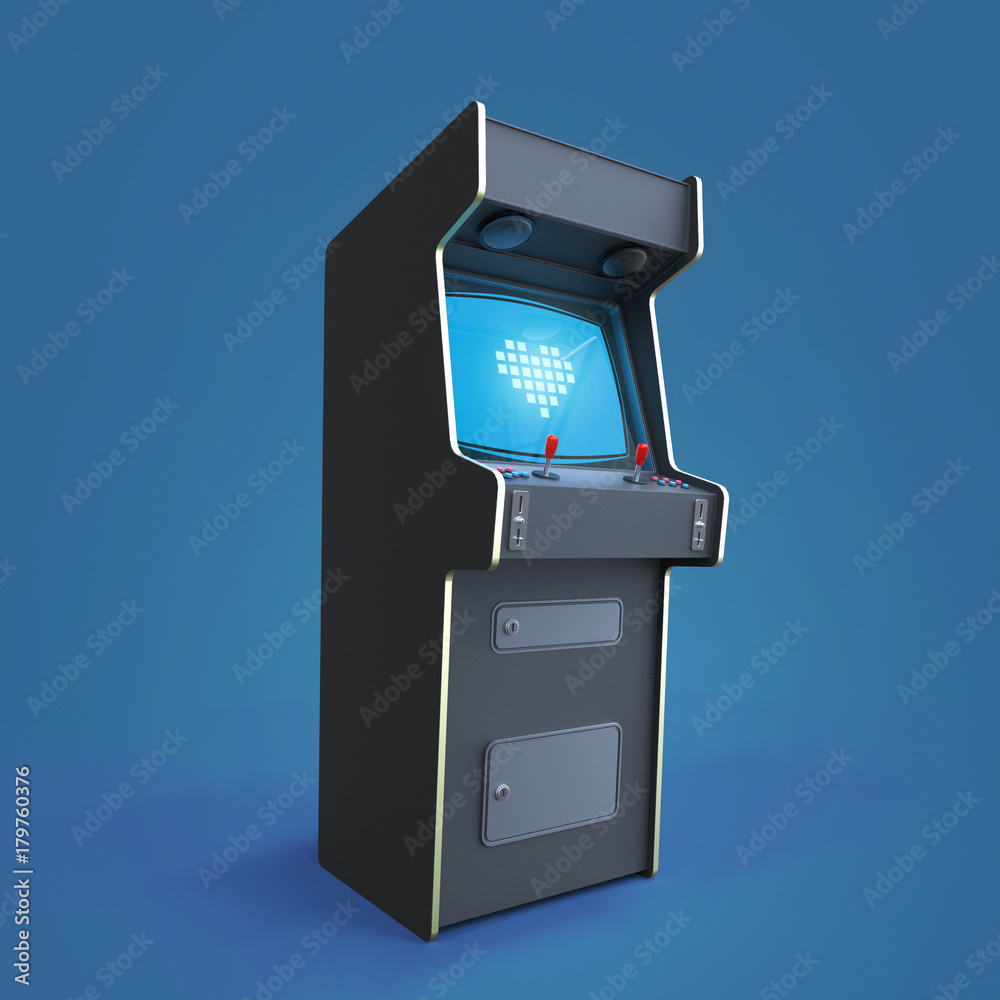 vintage arcade game machine cabinet with pixel heart icon colorful ...