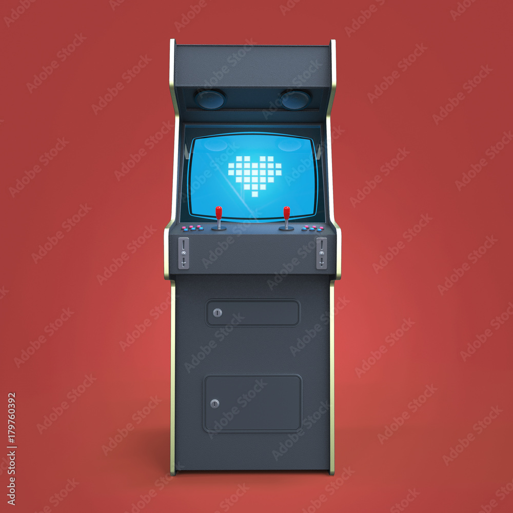 vintage arcade game machine cabinet with pixel heart icon colorful ...