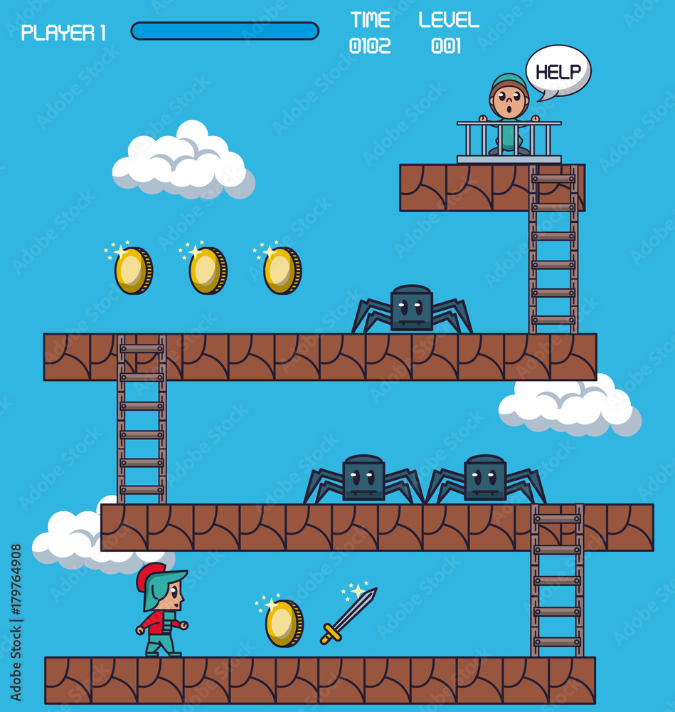 pixelated game scenery icons vector illustration graphic design Stock ...