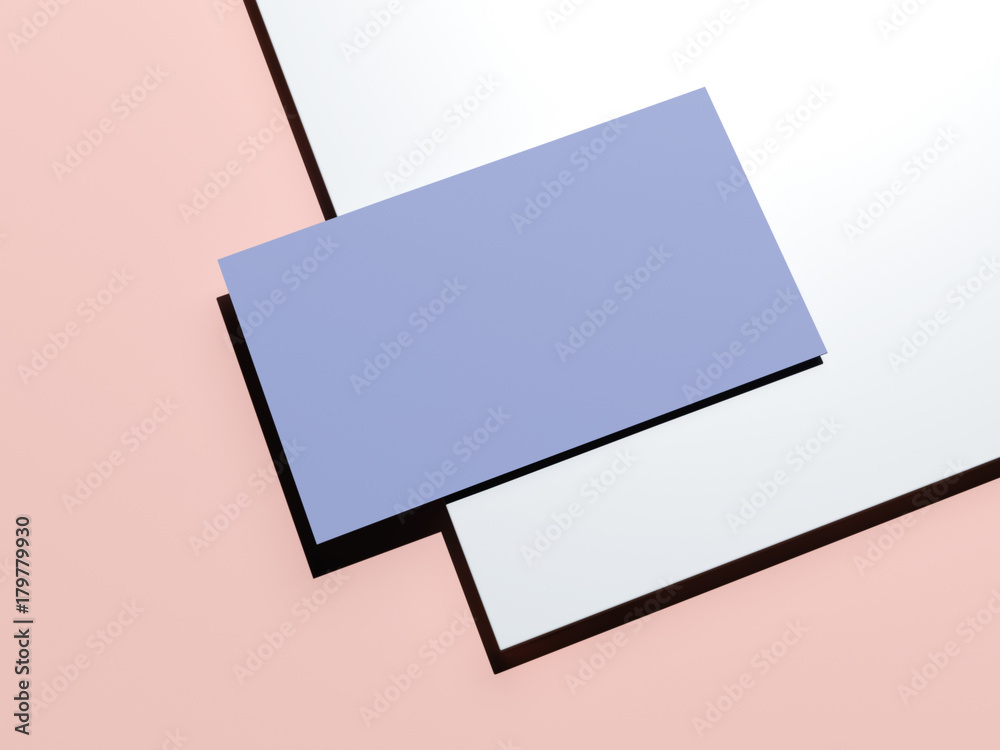 Blue-pink branding mockup with sheet of paper and business card. 3d ...