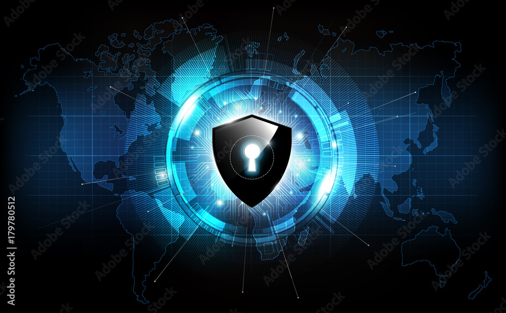 Lock shield with security lock concept and futuristic electronic on ...