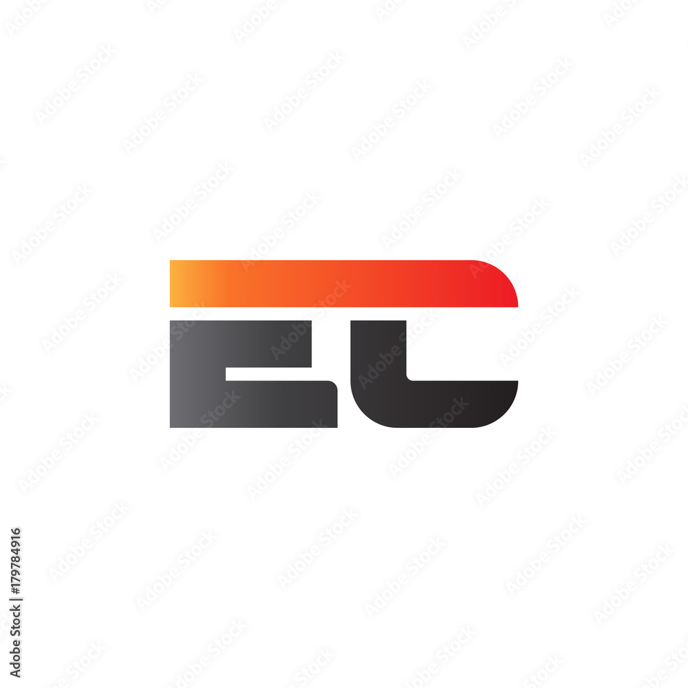 Initial letter EC, straight linked line bold logo, gradient fire red ...