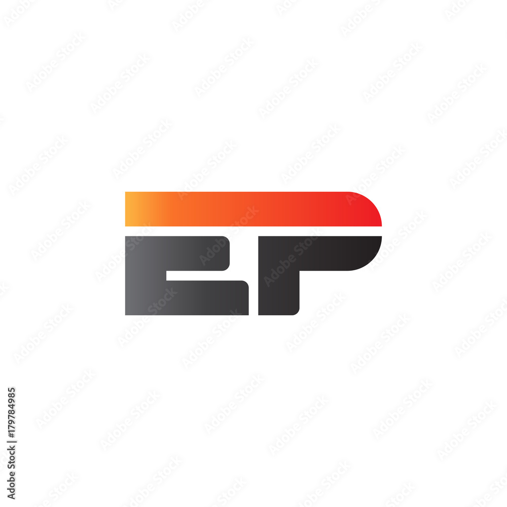 Initial letter EP, straight linked line bold logo, gradient fire red ...