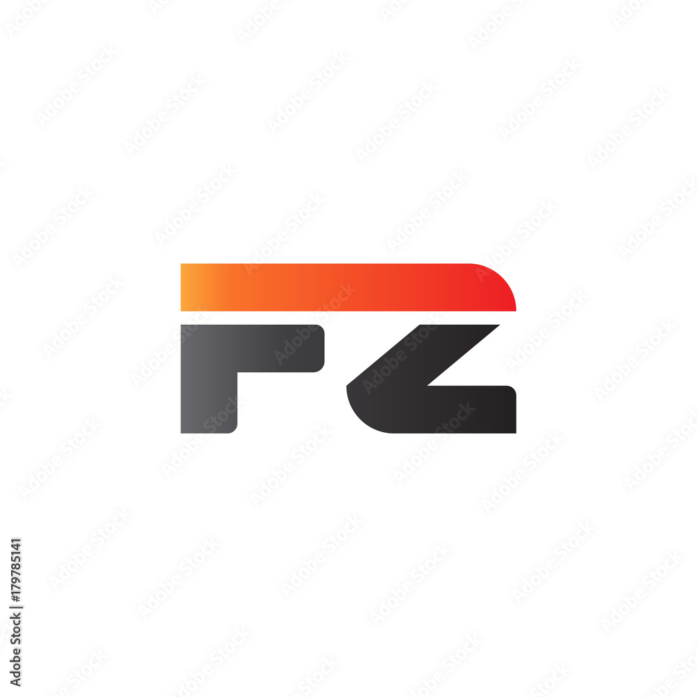 Initial letter FZ, straight linked line bold logo, gradient fire red ...