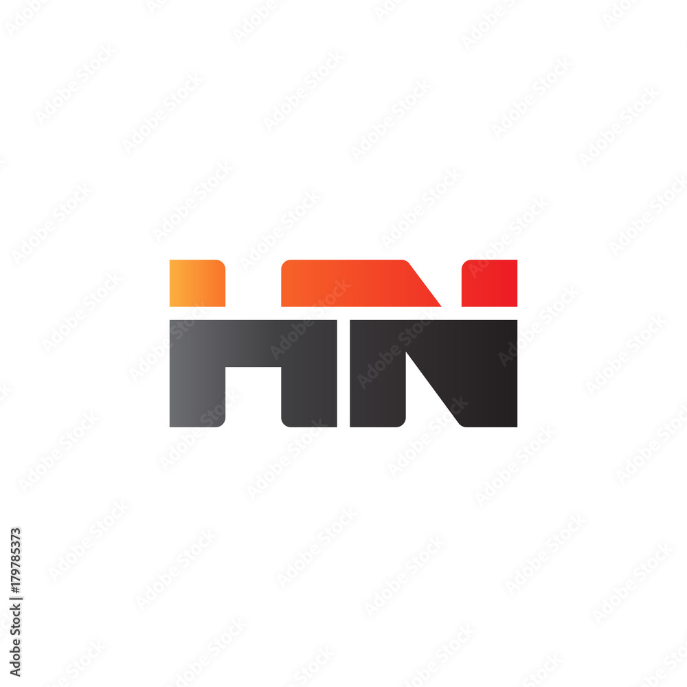 Initial letter HN, straight linked line bold logo, gradient fire red ...