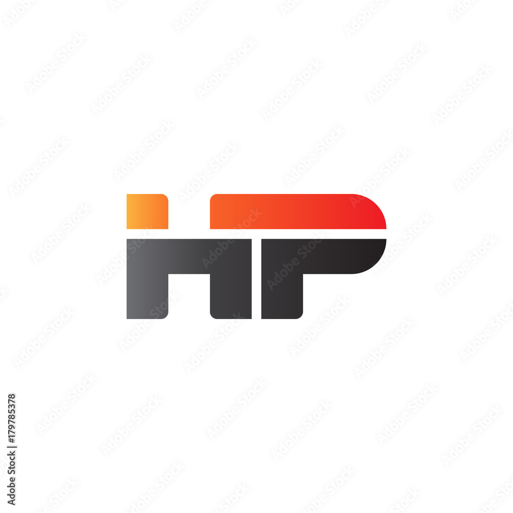 Initial letter HP, straight linked line bold logo, gradient fire red ...