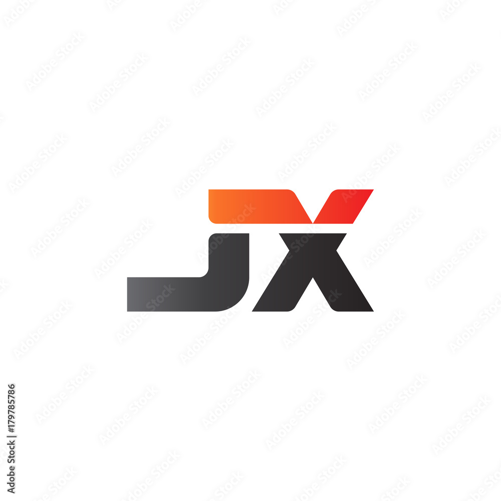 Initial letter JX, straight linked line bold logo, gradient fire red ...