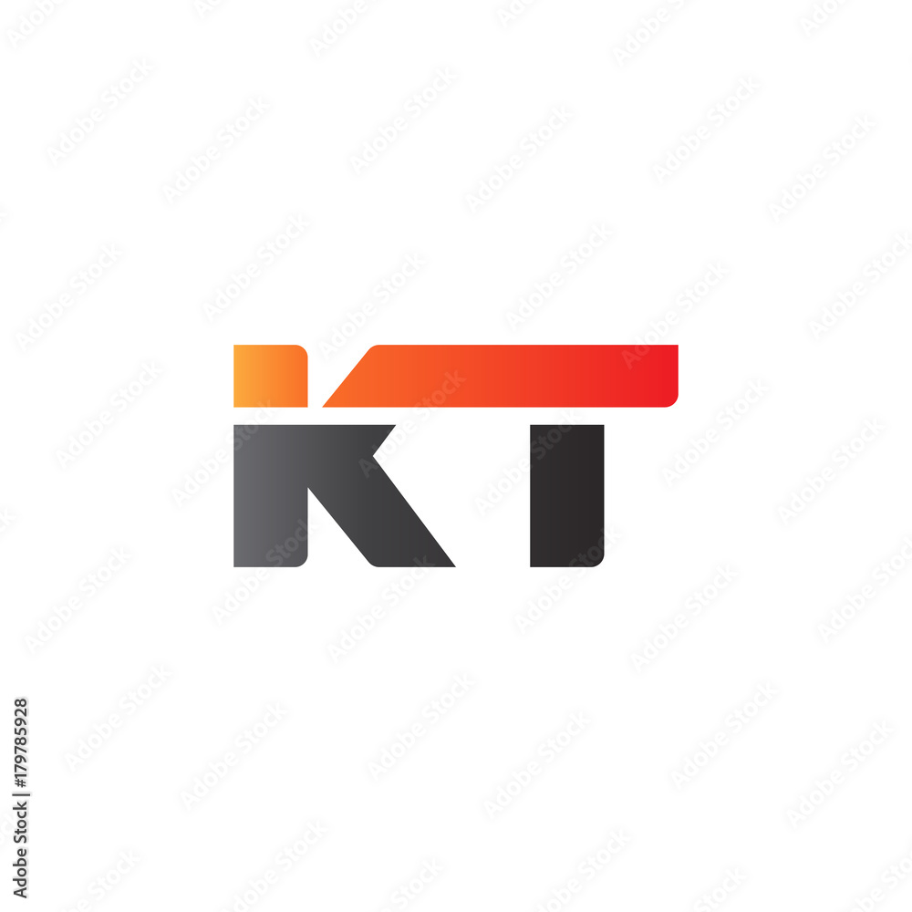 Initial letter KT, straight linked line bold logo, gradient fire red ...