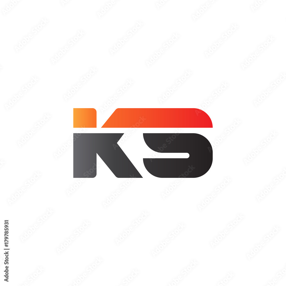 Initial letter KS, straight linked line bold logo, gradient fire red ...