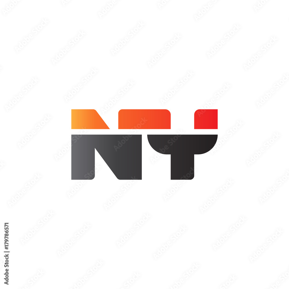 Initial letter NY, straight linked line bold logo, gradient fire red ...