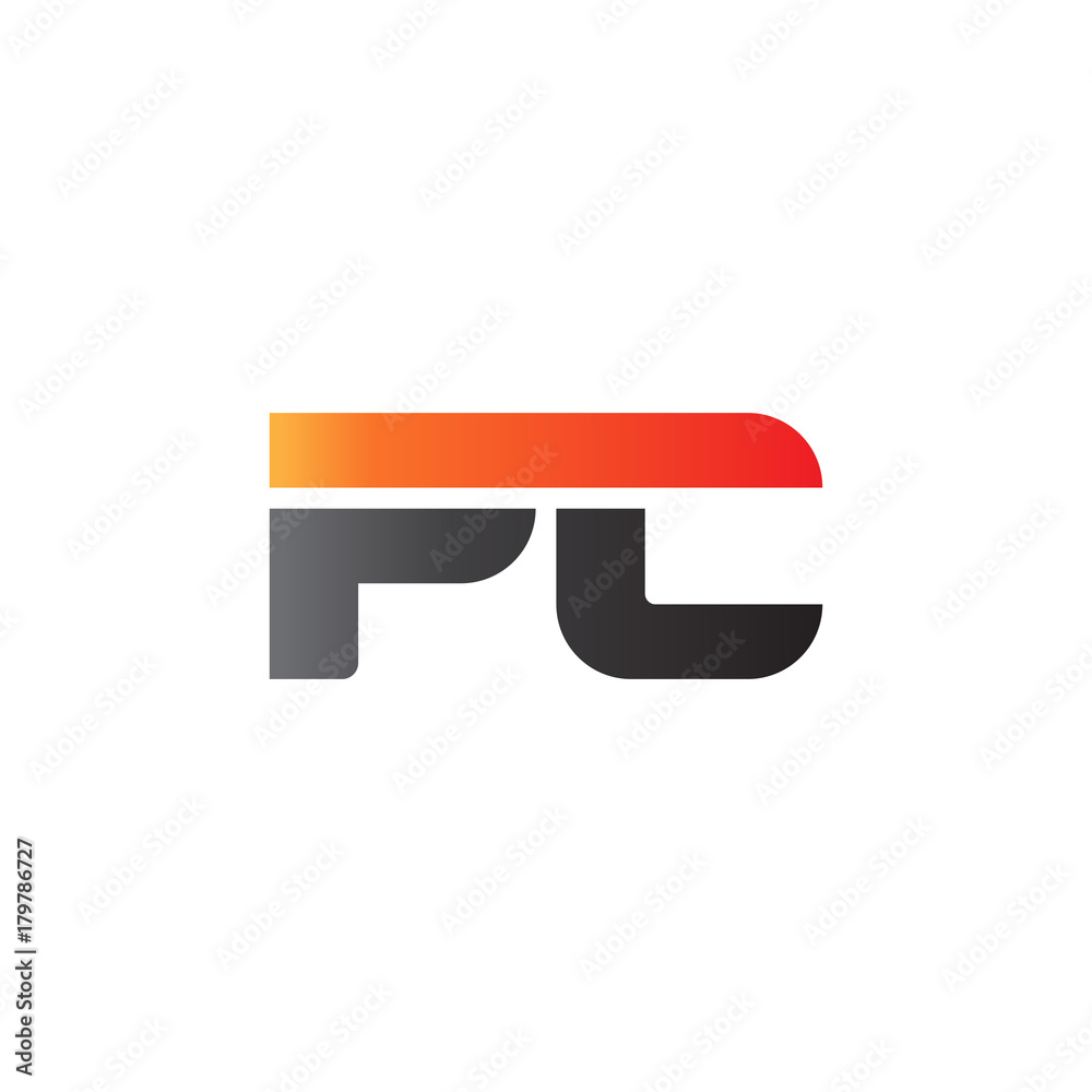 Initial letter PC, straight linked line bold logo, gradient fire red ...