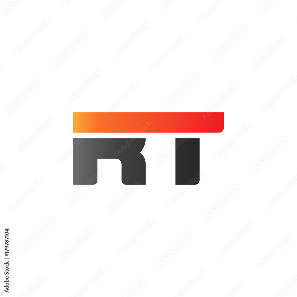 Initial letter RT, straight linked line bold logo, gradient fire red ...
