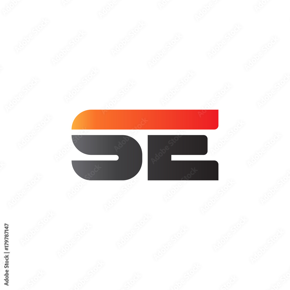 Initial letter SE, straight linked line bold logo, gradient fire red ...