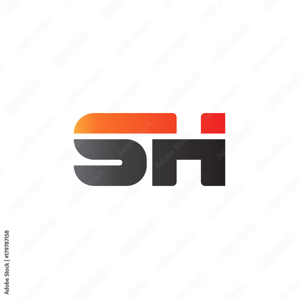 Initial letter SH, straight linked line bold logo, gradient fire red ...