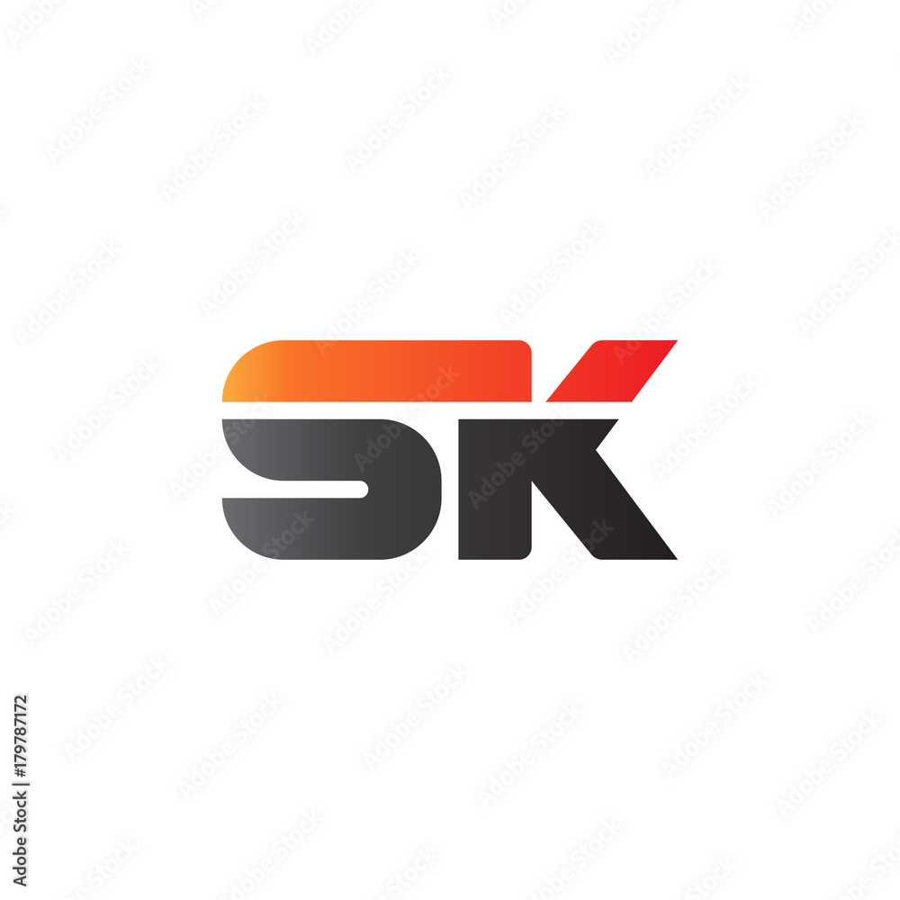 Initial letter SK, straight linked line bold logo, gradient fire red ...