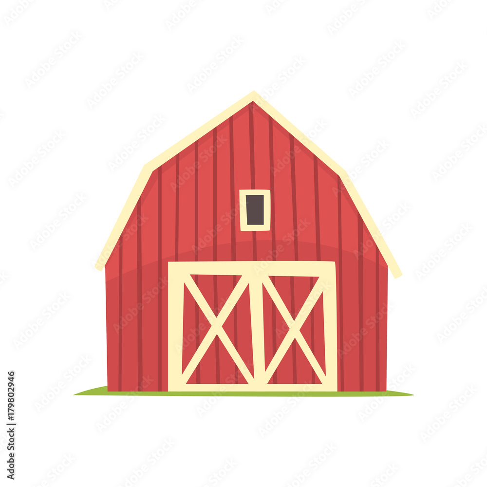 Red barn, wooden agricultural building with closed doors cartoon vector ...