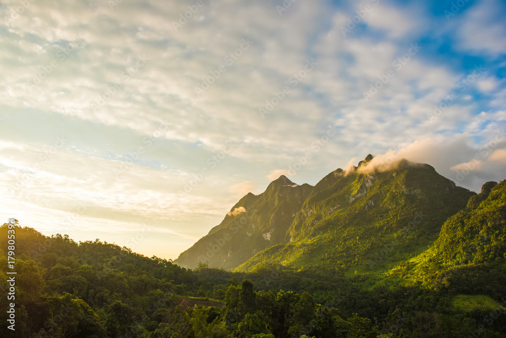 Beautiful nature scenery of fresh green tropical mountain range with ...