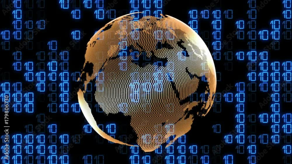 Technology background with digital Numbers Blinking in 3D Layers and ...