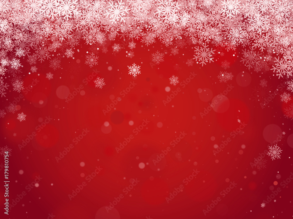 Christmas and New Year red gradient background with white snowflakes ...