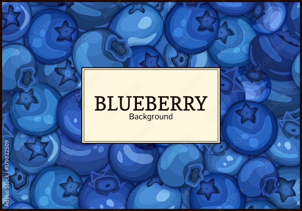 Rectangular white label on ripe blueberry berry background. Vector card ...