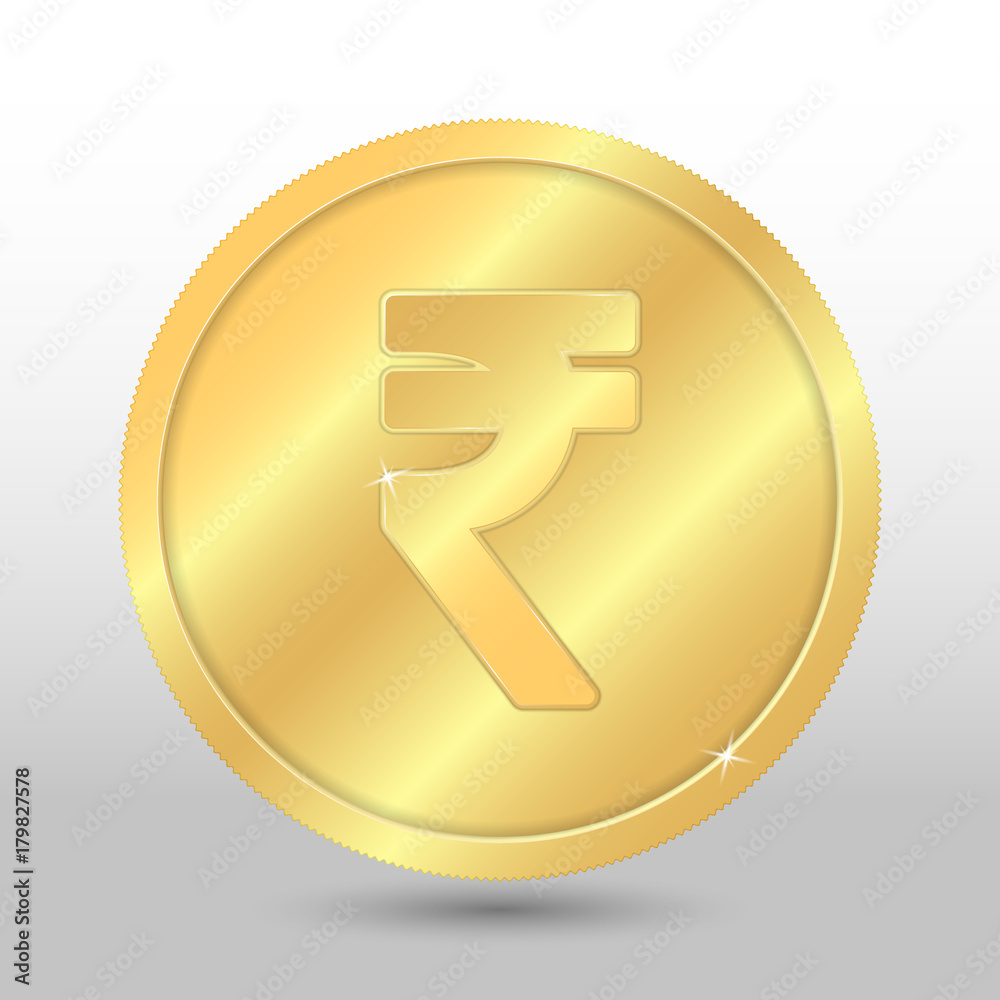 Realistic gold coin with indonesian rupiah sign. Vector coin on gray ...