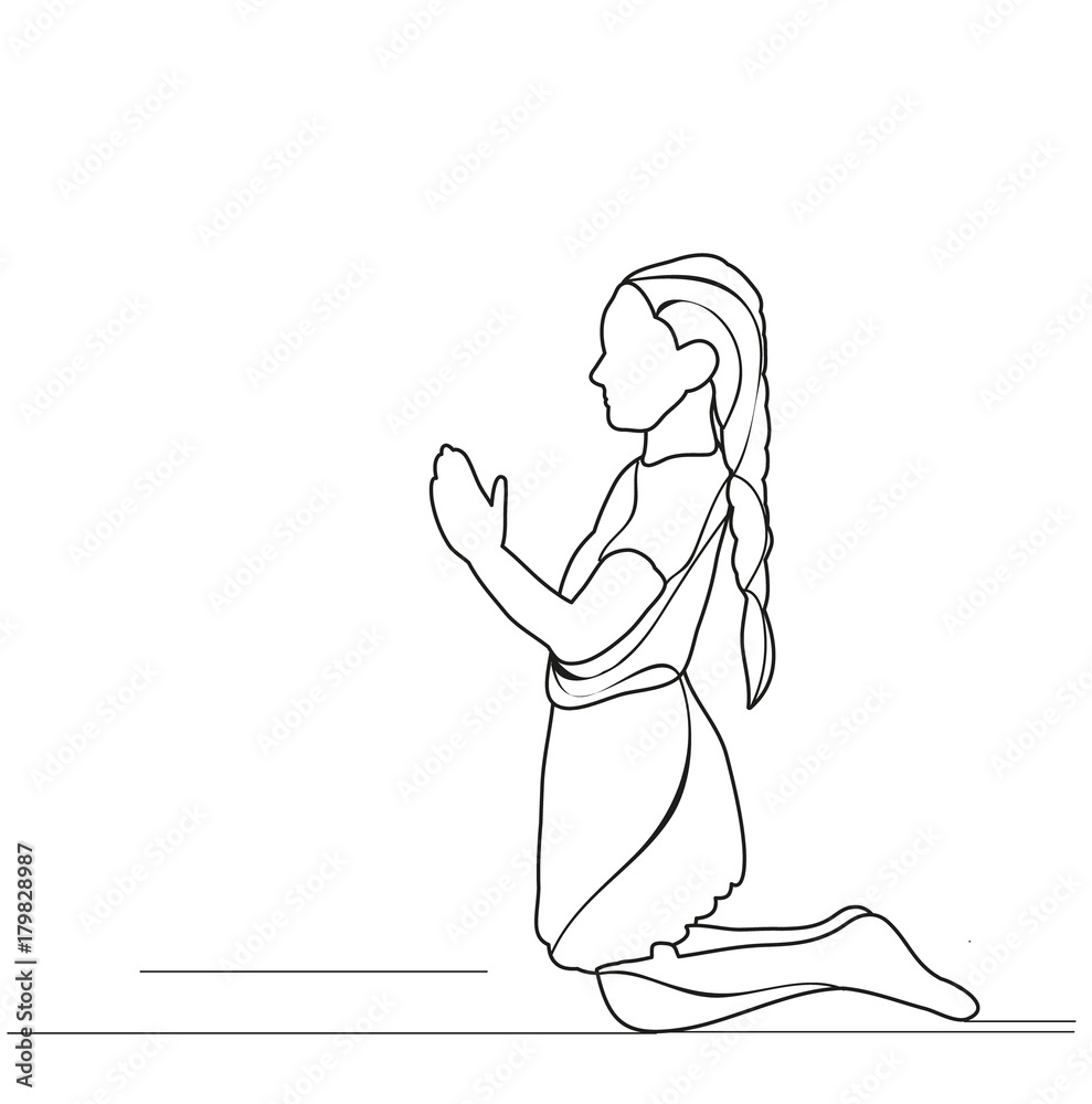 sketch of little girl praying vector, isolated Stock Vector | Adobe Stock