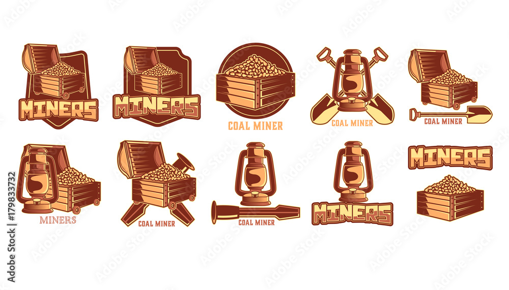 Vector set of mining labels in vintage style Stock Vector | Adobe Stock