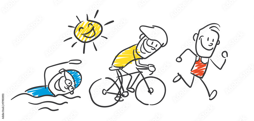 Strichfiguren Triathlon Stock-Vektorgrafik | Adobe Stock