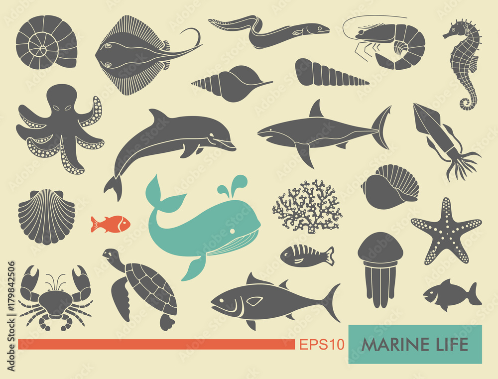 Marine life icons Stock Vector | Adobe Stock