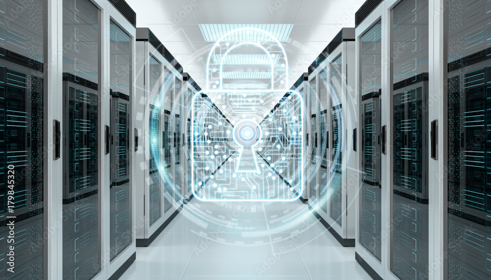 Firewall activated on server room data center 3D rendering Stock Photo ...