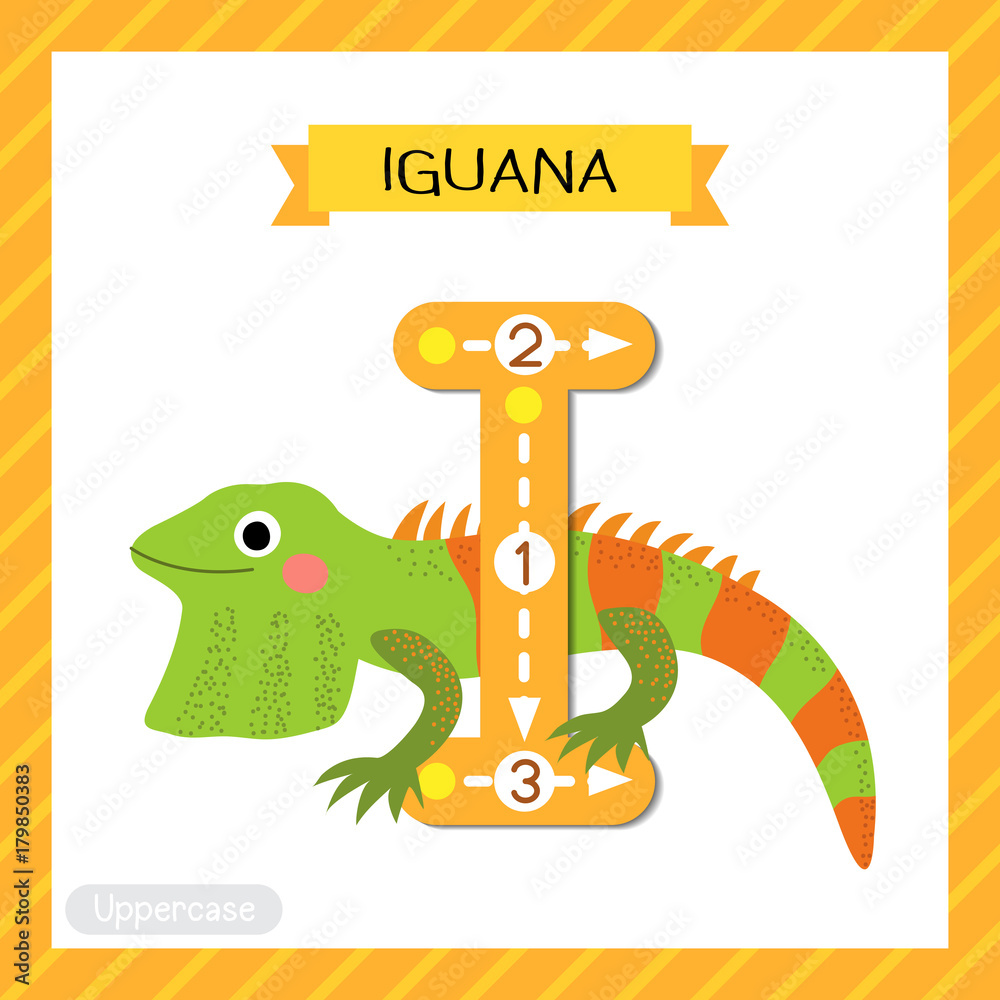 Letter I uppercase cute children colorful zoo and animals ABC alphabet ...