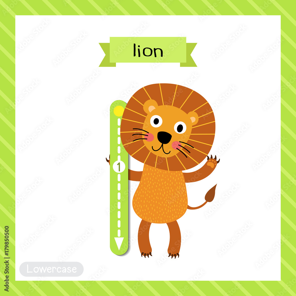 Letter L lowercase cute children colorful zoo and animals ABC alphabet ...