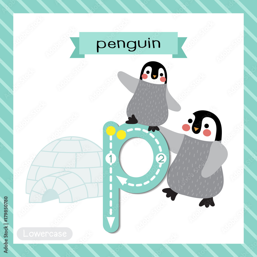 Letter P lowercase cute children colorful zoo and animals ABC alphabet ...