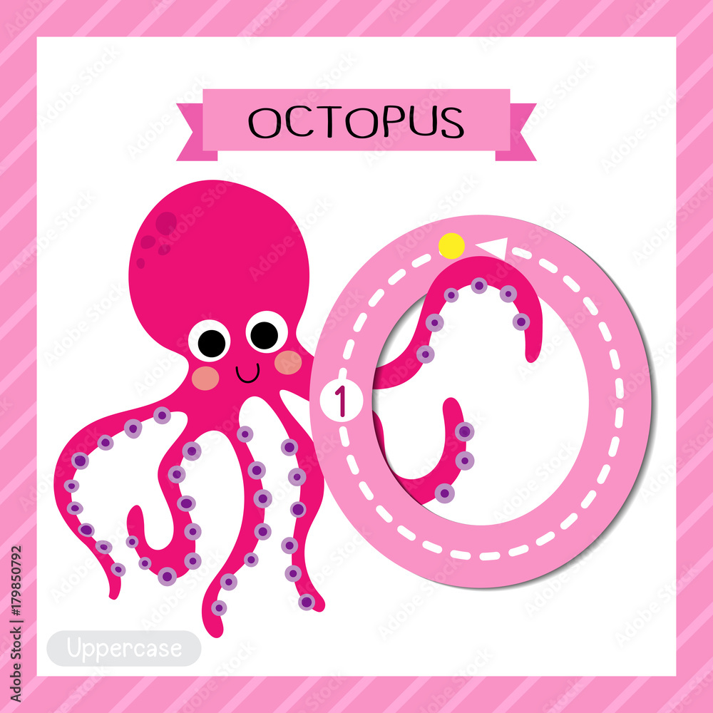 Letter O uppercase cute children colorful zoo and animals ABC alphabet ...