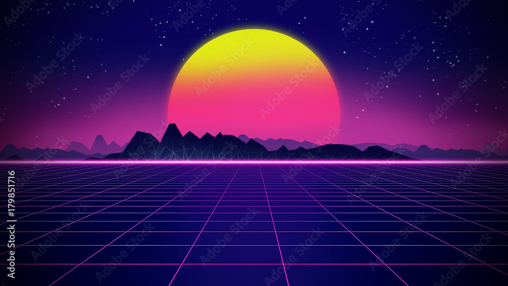 Retro futuristic background 1980s style 3d illustration. Stock ...