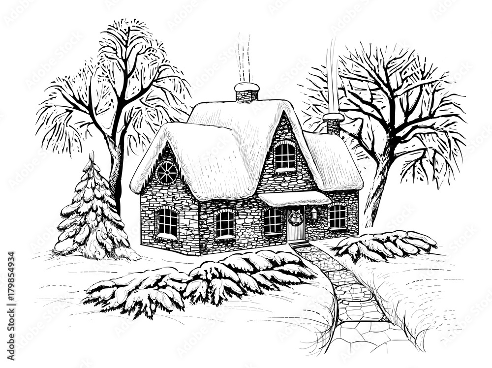 Christmas Landscape Drawing