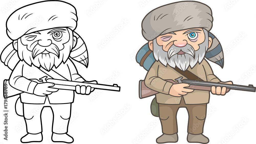 cartoon funny pioneer with a rifle in his hands Stock Vector | Adobe Stock