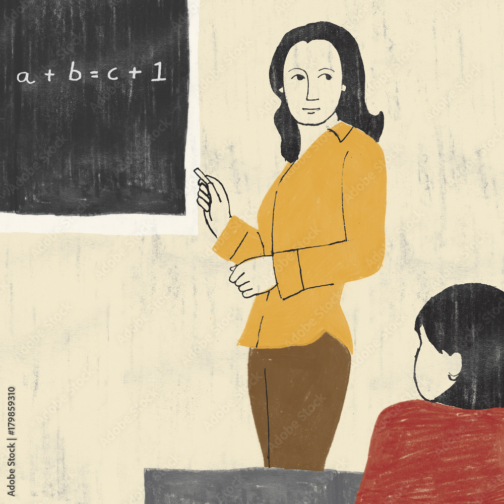 Teacher explaining formula at blackboard in school Stock Illustration ...