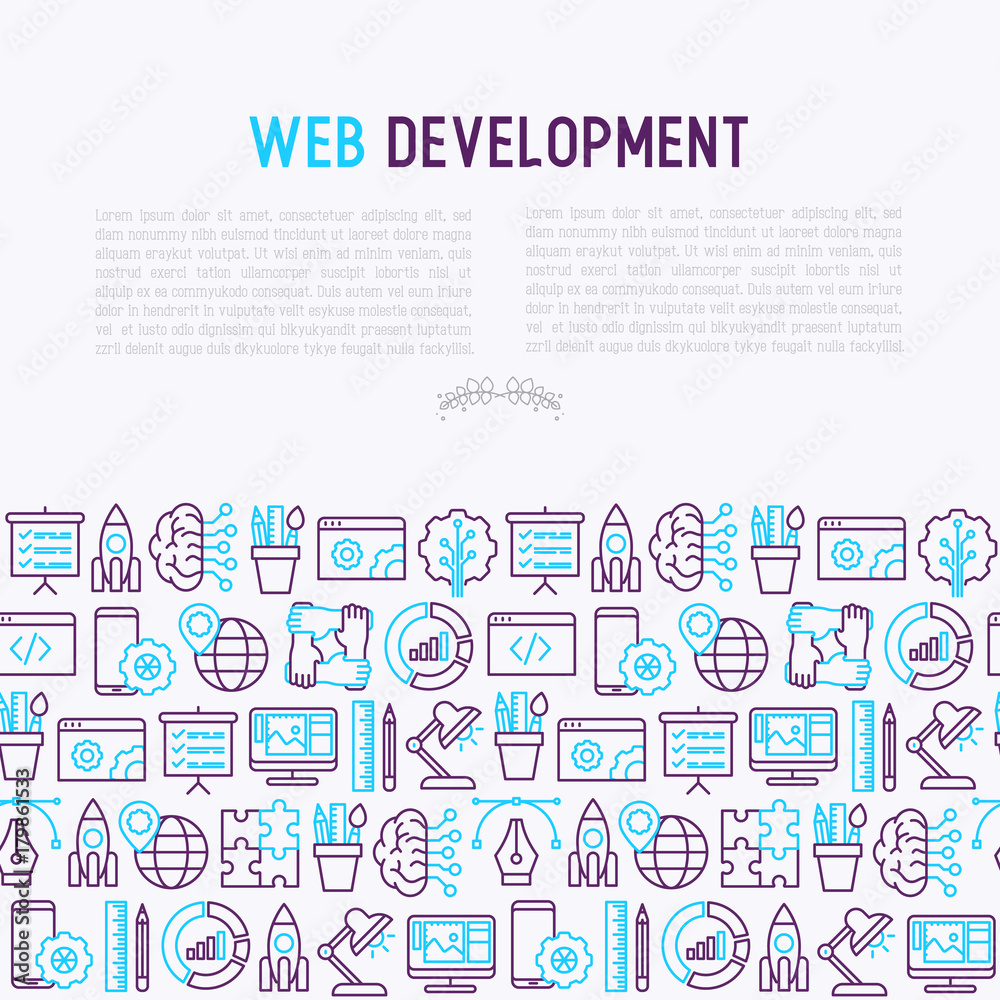 Web development concept with thin line icons of programming, graphic ...