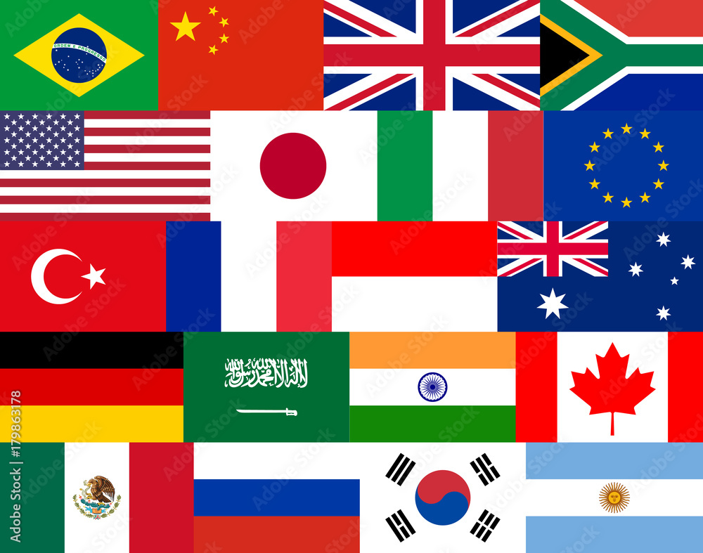 set of flat vector flags for the entire group of G20 nations. actual ...