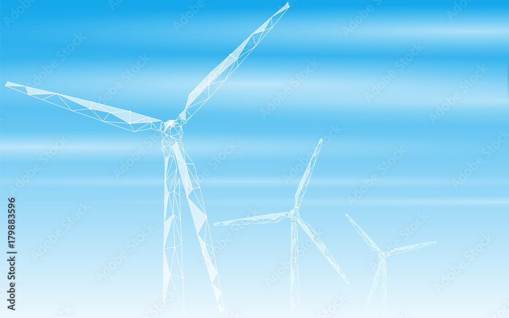 Wind generator low poly abstract background. Save ecology green energy ...