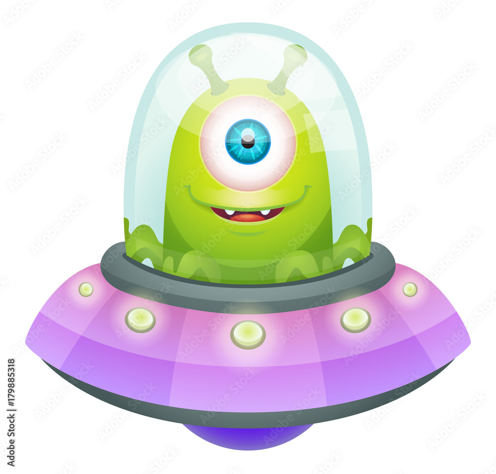 Cartoon Alien in flying saucer Stock Vector | Adobe Stock