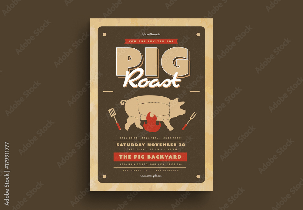 Pig Roast Flyer Stock Template | Adobe Stock