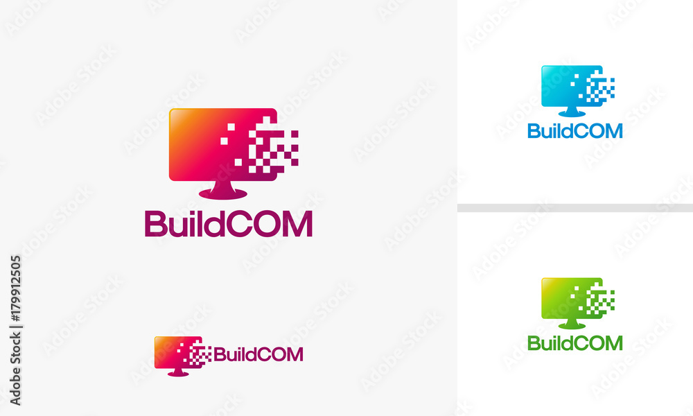Build Computer logo template, Pixel Computer Technology logo designs ...