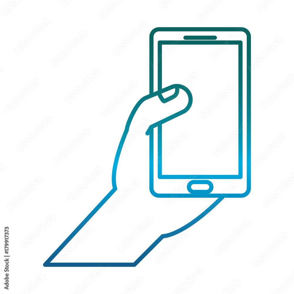 hand with smartphone device Icon over white background vector ...