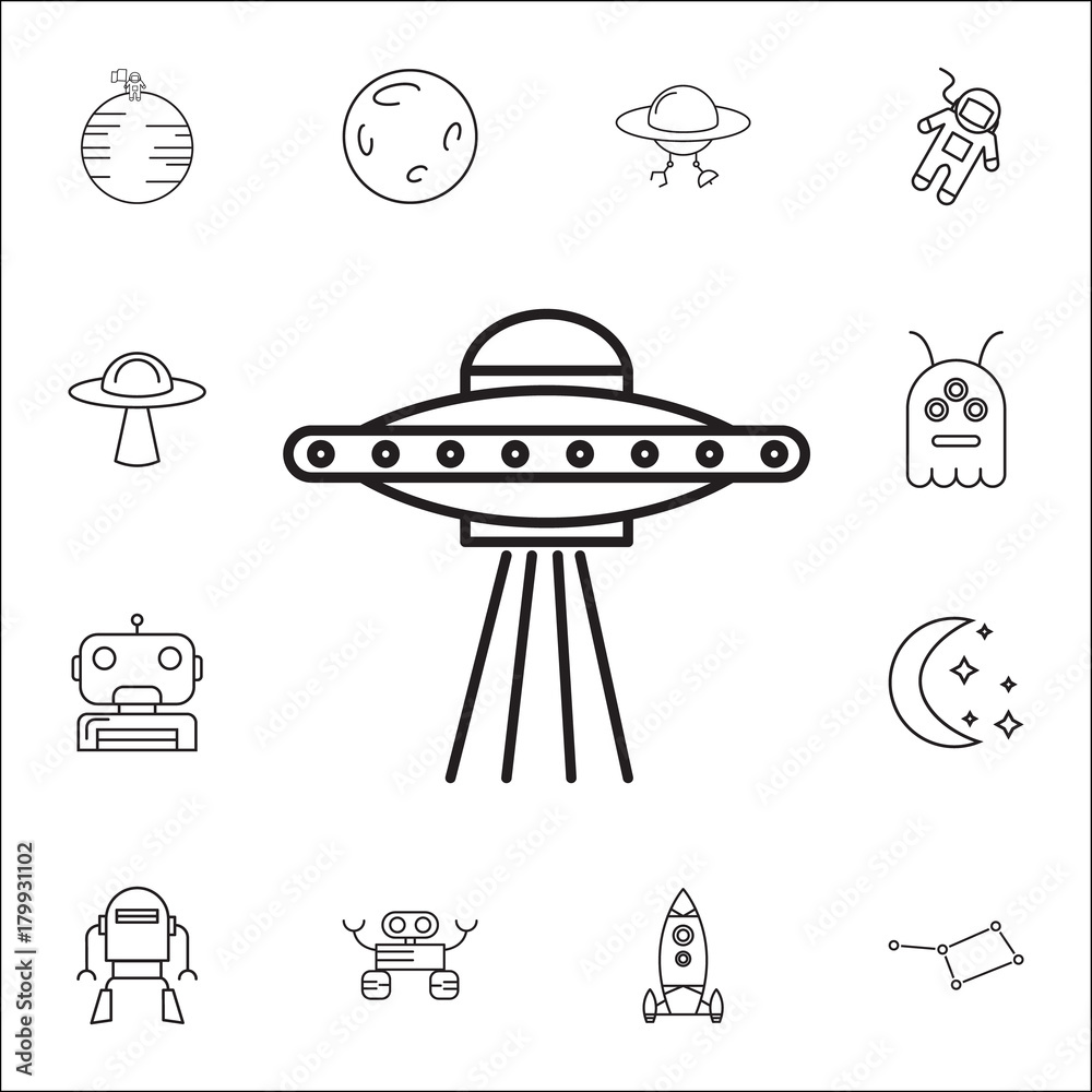 Space Aliens. UFO icon. Set of space icons. Signs, outline symbols ...