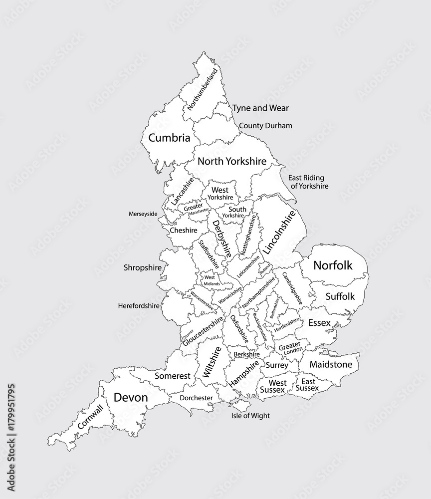 Editable blank vector map of England. Vector map of England isolated on ...