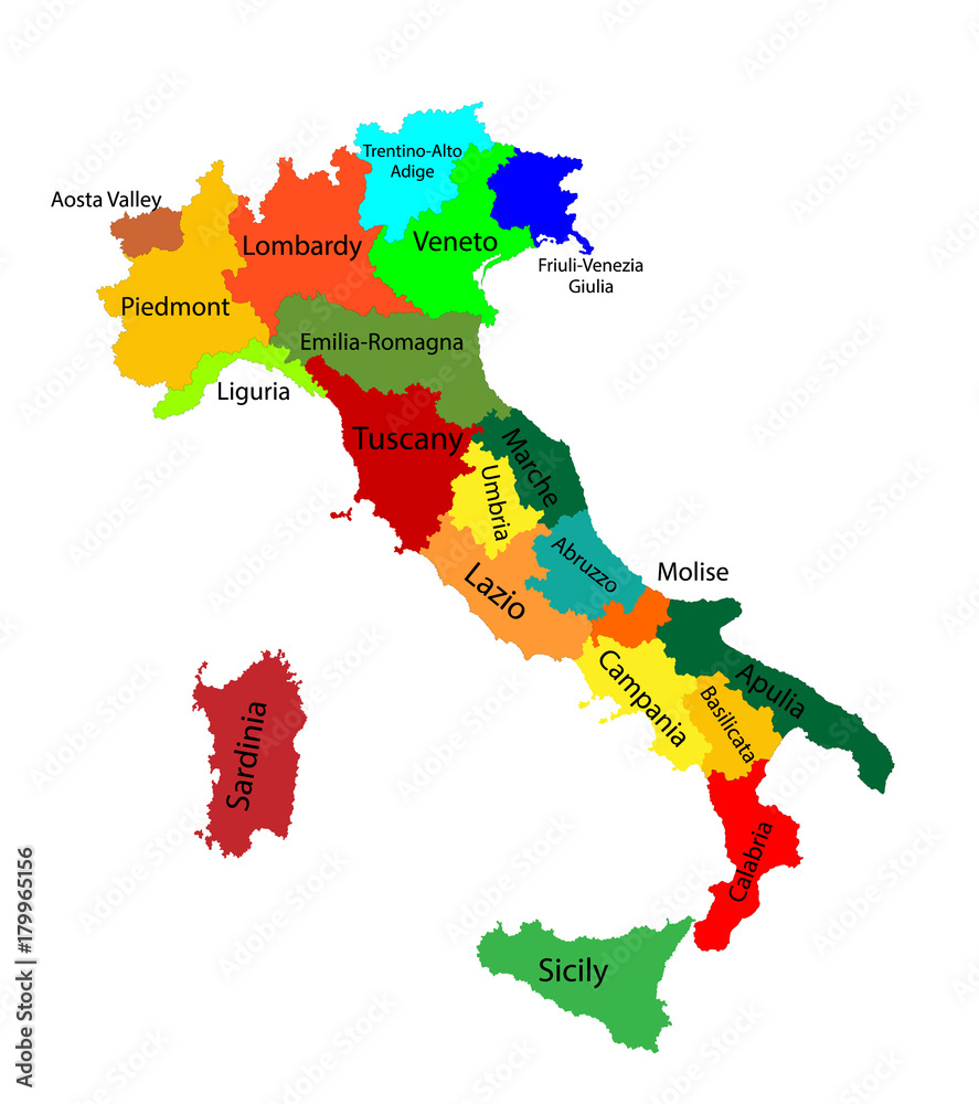 Editable colorful vector map of Italy. Vector map of Italy isolated on ...